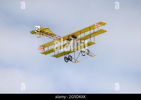 1910 Avro Triplane airborne at Shuttleworth Flying Festival of Britain ...