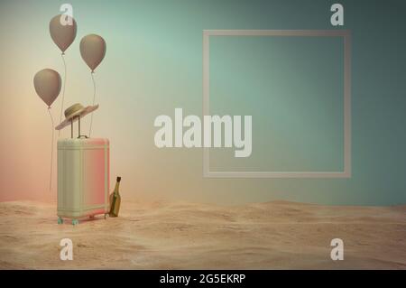 3d illustration. Abstract Summer banner. pastel color tone minimalism ...