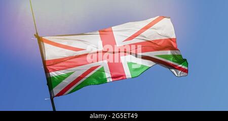 United Kingdom without Scotland flag at cloudy sky background on sunset ...