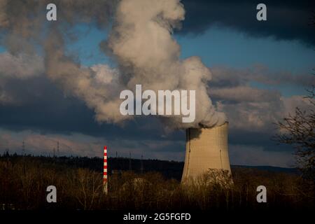 The cooling tower of the Gösgen-Däniken Nuclear Power Plant in ...