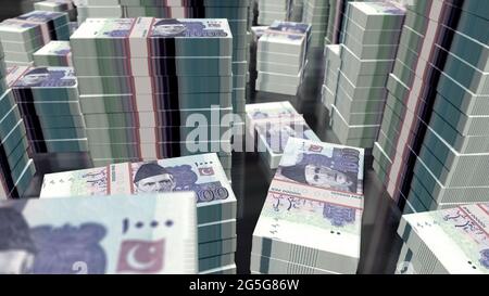 Pakistani rupee money pack 3d illustration. PKR banknote bundle stacks ...