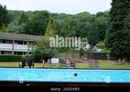 Lido at the New Bath Hotel, Matlock Bath, Derbyshire. It is naturally ...