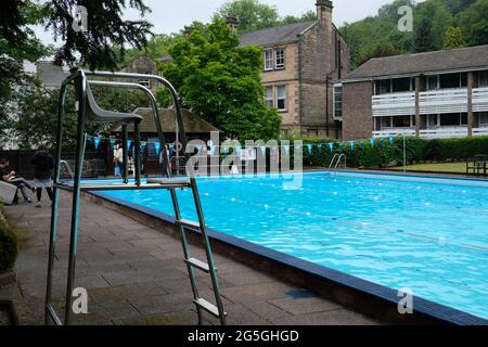 Lido at the New Bath Hotel, Matlock Bath, Derbyshire. It is naturally ...