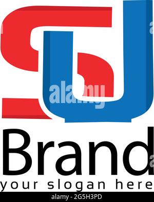 Red And Blue Letter SU Logo. Vector Illustration on white background ...