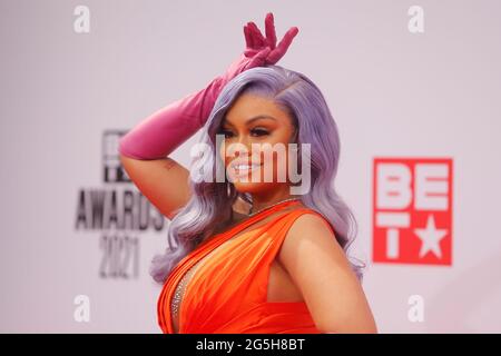 Latto arrives at the BET Awards 2021 held at the Microsoft Theater in ...