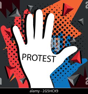 Protest banner in hand icon logo sign vector outline in black and white ...