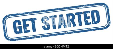 GET STARTED text on blue vintage grungy round rubber stamp Stock Photo ...