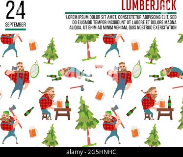 Lumberjack and lumberjack with beard concept and matching thin line ...