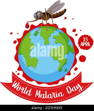 Stop Malaria logo or banner with mosquito on world map background ...