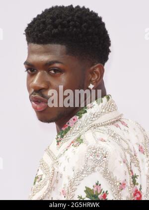 Lil Nas X arrives at the BET Awards 2021 held at the Microsoft Theater ...