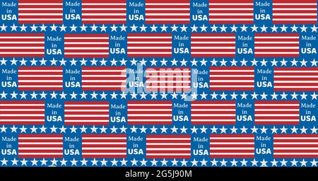 Composition of text made in usa, on stars and stripes of american flag ...