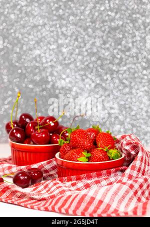 Fresh ripe appetizing cherry in crates, warehouse at factory Stock ...
