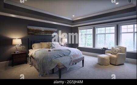 Luxurious Bright Bedroom With Comfortable King Size Bed and Modern ...