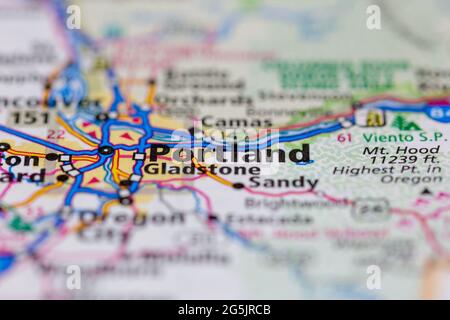 Portland Oregon USA shown on a Geography map or road map Stock Photo ...