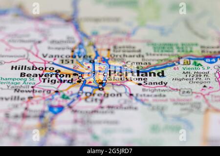 Portland Oregon USA shown on a Geography map or road map Stock Photo ...
