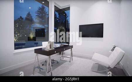 Elegant, Contemporary And Furnished Workroom. Illuminated Business ...