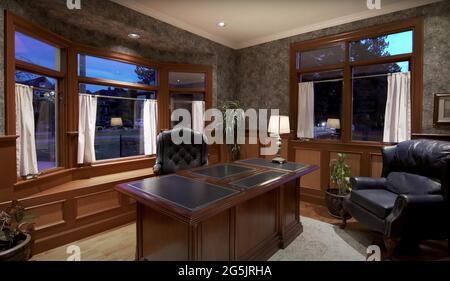 Elegant, Contemporary And Furnished Workroom. Illuminated Business ...