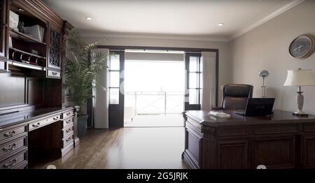 Elegant, Contemporary And Furnished Workroom. Illuminated Business ...