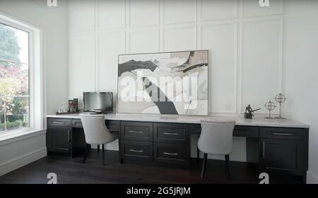 Elegant, Contemporary And Furnished Workroom. Illuminated Business ...