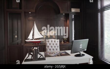 Elegant, Contemporary And Furnished Workroom. Illuminated Business ...