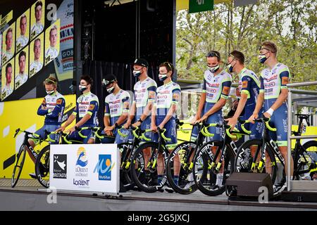 Intermarche-Wanty riders pictured at the start of stage two of the 83th ...
