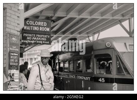 Segregation sign, USA."Colored Waiting Room" sign at the bus station in ...