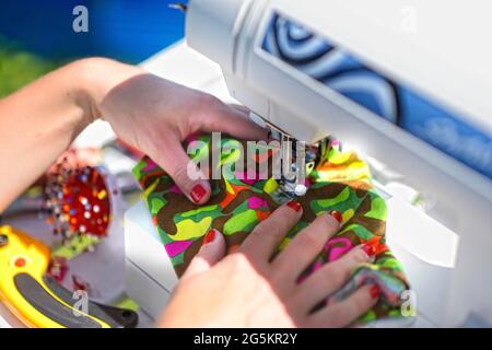Dressmaker at the sewing machine, Germany, Europe Stock Photo - Alamy