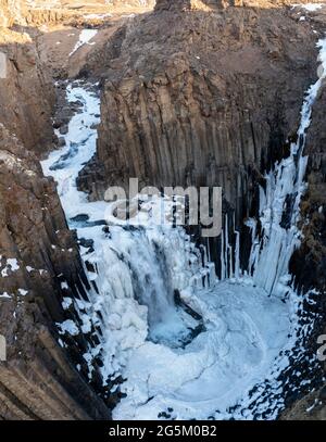 An aerial view of a frozen waterfall Stock Photo - Alamy