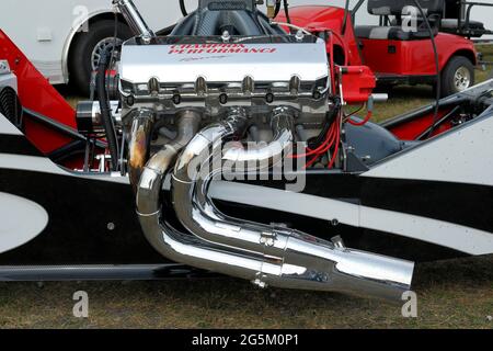 Nitro fuel engine of a race car, Dragway Napierville, Province of ...