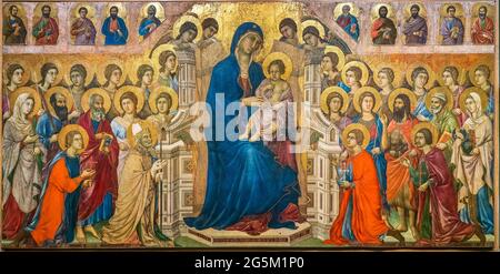 Enthroned Mother of God with Child, Angels and Saints, Maestà of Duccio, ca. 1283, painter ...