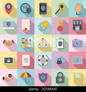 Reliability icons set flat vector. Customer principles. Social ...