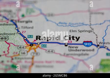 A map of Rapid City, South Dakota marked with a push pin Stock Photo ...