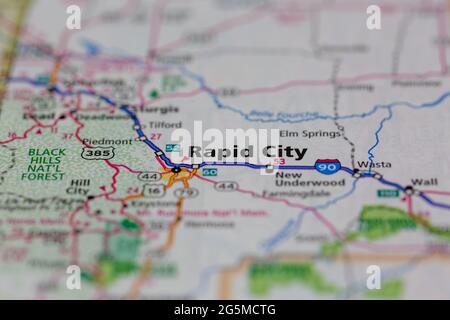 A map of Rapid City, South Dakota marked with a push pin Stock Photo ...