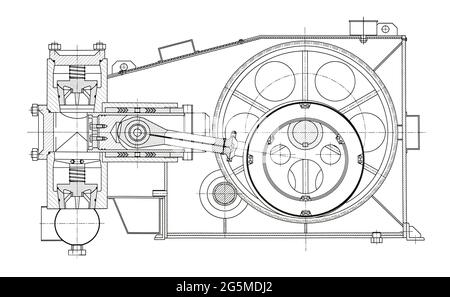 Technical drawing of a Modern car engine gear box isolated Stock Photo ...