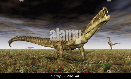 Prehistoric crocodile Kaprosuchus in a landscape Stock Photo - Alamy