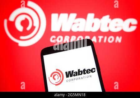 In this photo illustration Wabtec Corporation logo seen displayed on a ...