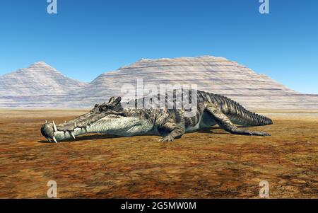Prehistoric crocodile Kaprosuchus in a landscape Stock Photo - Alamy
