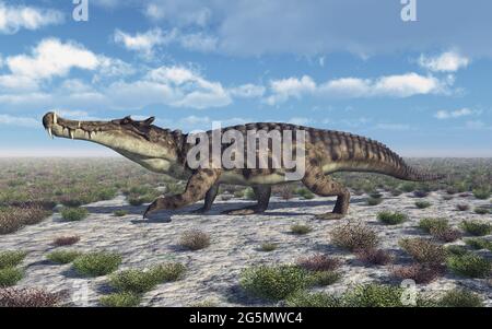 Prehistoric crocodile Kaprosuchus in a landscape Stock Photo - Alamy