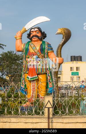 Statue of mythological Hindu demon Mahishasura at Chamundi Hill at ...