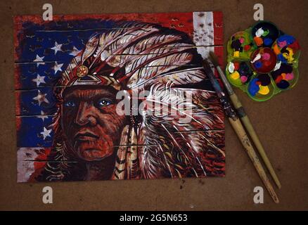 Face Apache Red Indian oil painting works , Indigenous peoples of the ...