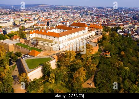 Panoramic aerial view of Brno with Spilberk Castle and Cathedral of St ...
