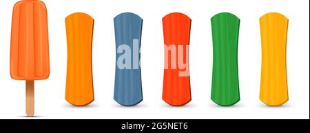 Set of realistic popsicle sticks. Orange ice cream 3D. Vector ...
