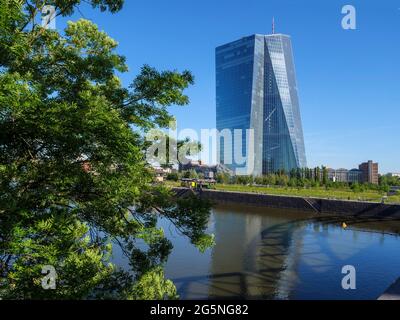 European Central Bank - ECB, river Main, Frankfurt, Hesse, Germany ...
