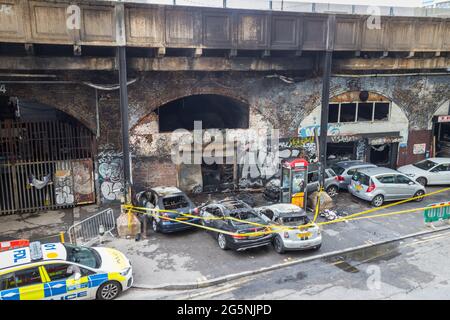 Damages at the site of a fire under the Elephant and Castle railway ...