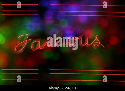 Neon Famous Sign Photograph With Bokeh Overlay Stock Photo - Alamy