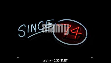 Neon Sign Since 74 Restaurant Sign Stock Photo - Alamy