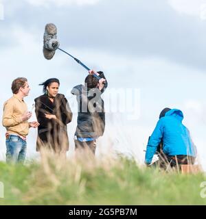 Zawe Ashton and Joe Thomas in liverpool filming Fresh Meat for Channel ...