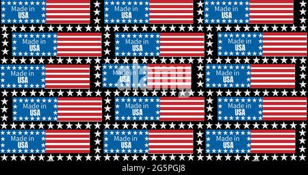 Composition of text made in usa, on stars and stripes of american flag ...