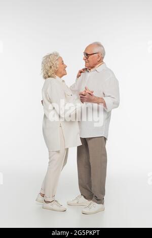 happy man dancing on pastel violet background Stock Photo - Alamy