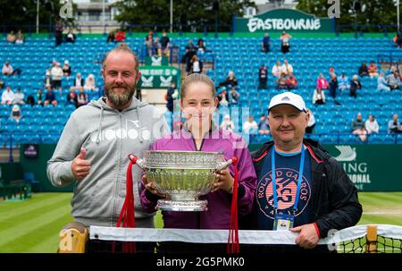 Jelena Ostapenko of Latvia with the champions trophy after winning the ...